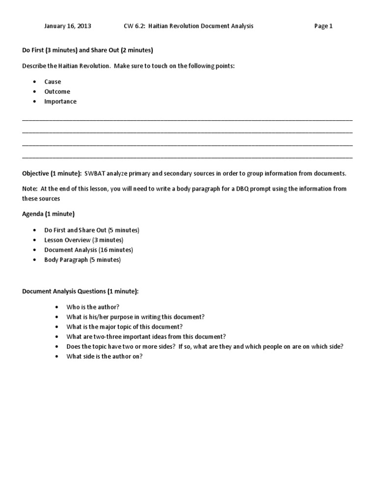 Haitian Revolution Document Analysis Guide | PDF | Natural And Legal ...