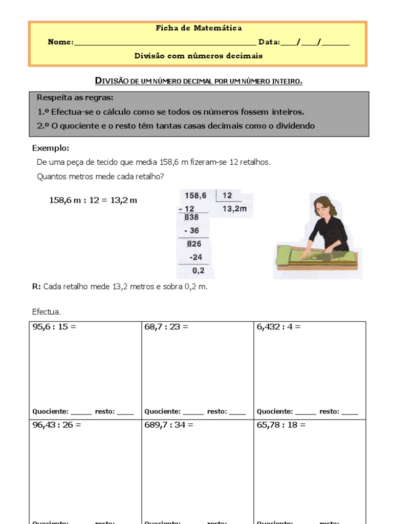 Divisão Números Decimais | Divisão (Matemática) | Teoria dos números