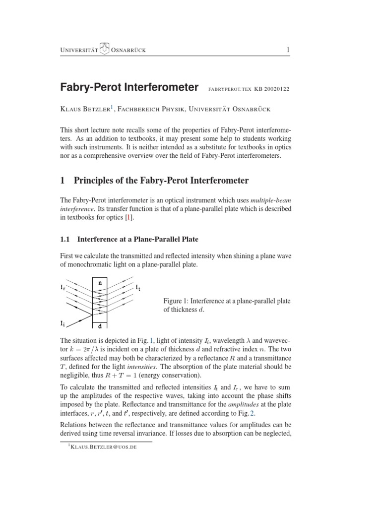 Fabry Perot | PDF | Interferometry | Interference (Wave Propagation)