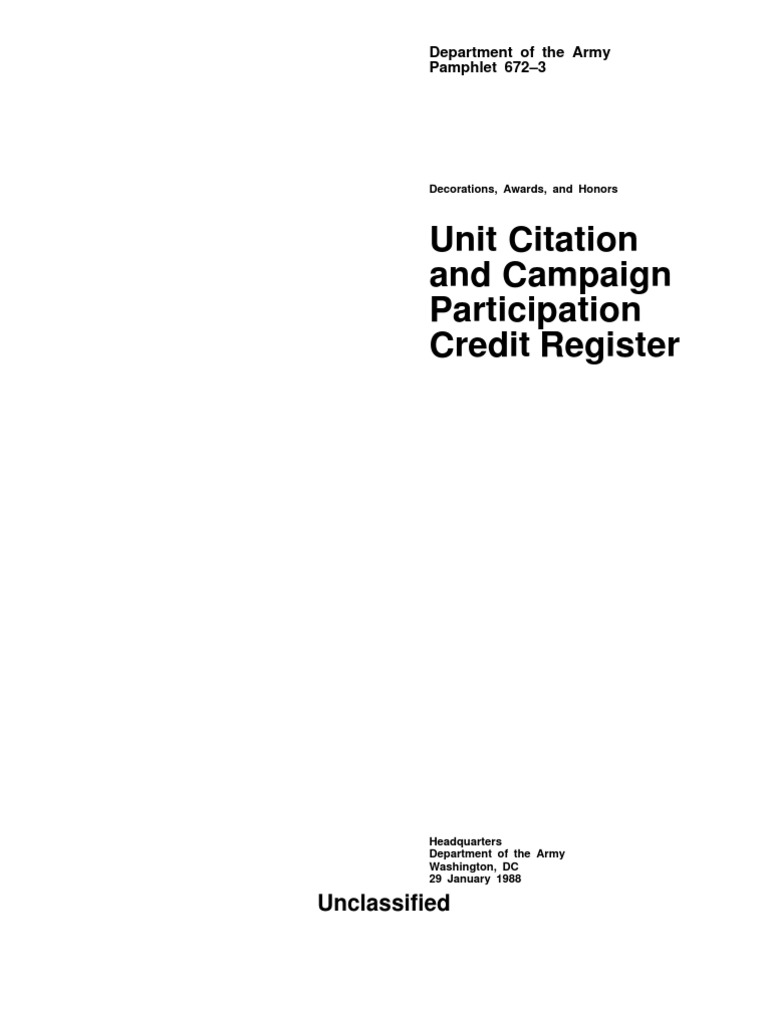 Da Pam 672-3 - Unit Citation and Campaign Register | PDF | Company ...