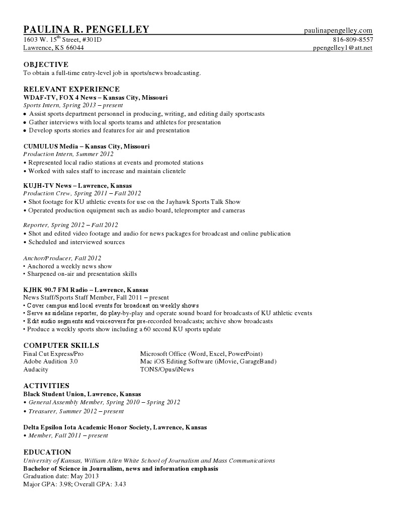 Entry-Level Sports Broadcasting Resume | PDF | Career & Growth