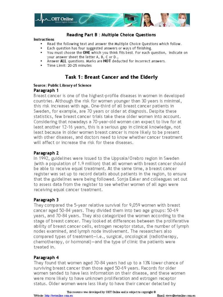 Reading Task 1-Breast Cancer and The Elderly | Download Free PDF ...