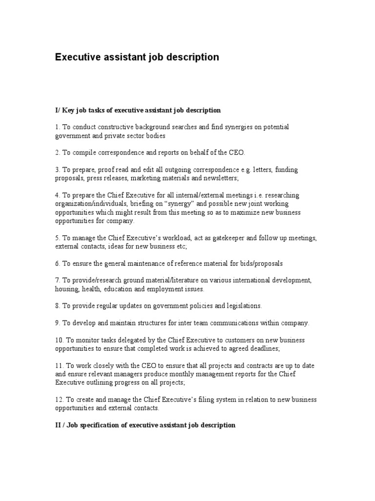 Executive Assistant Job Description | PDF | Secretary | Employment