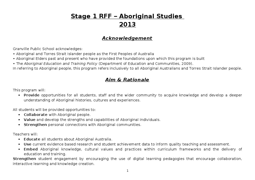 Aboriginal Studies RFF Program Overview | PDF | Indigenous Australians ...