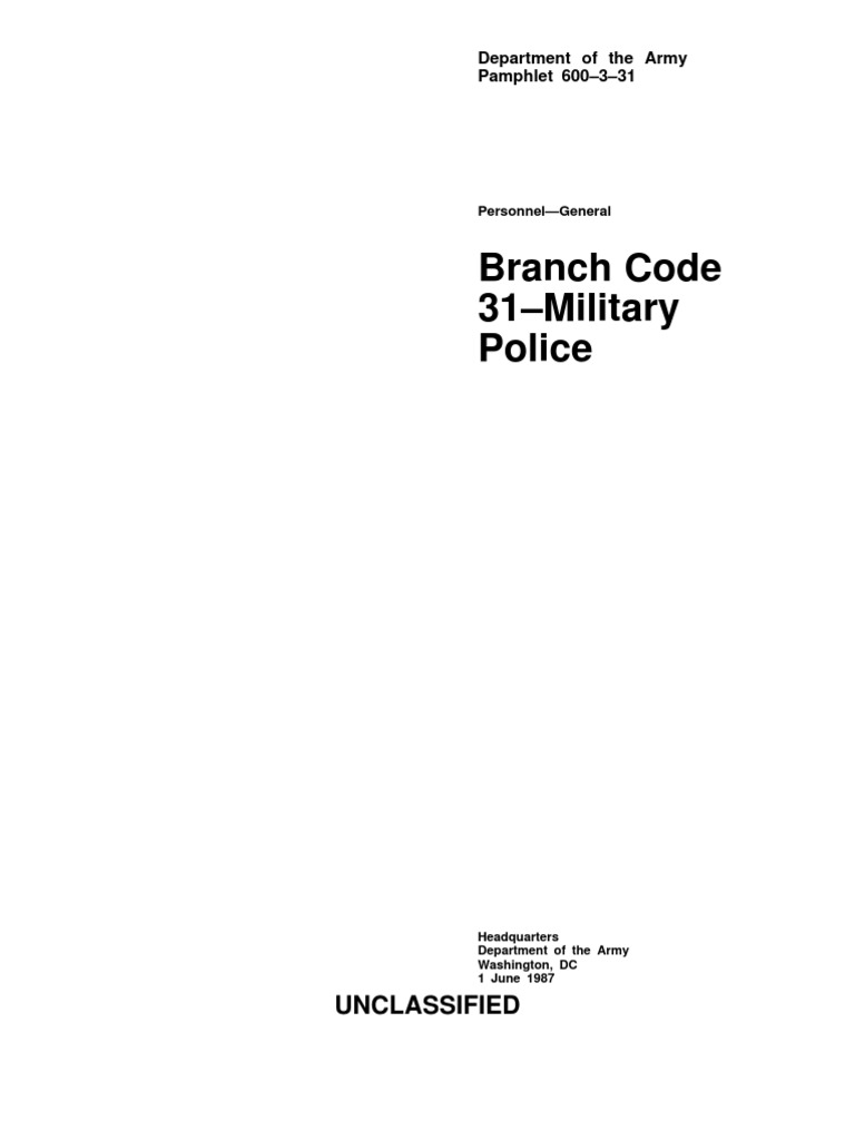 Da Pam 600-3-31 Branch Code 31 Military Police | PDF | Military Police ...