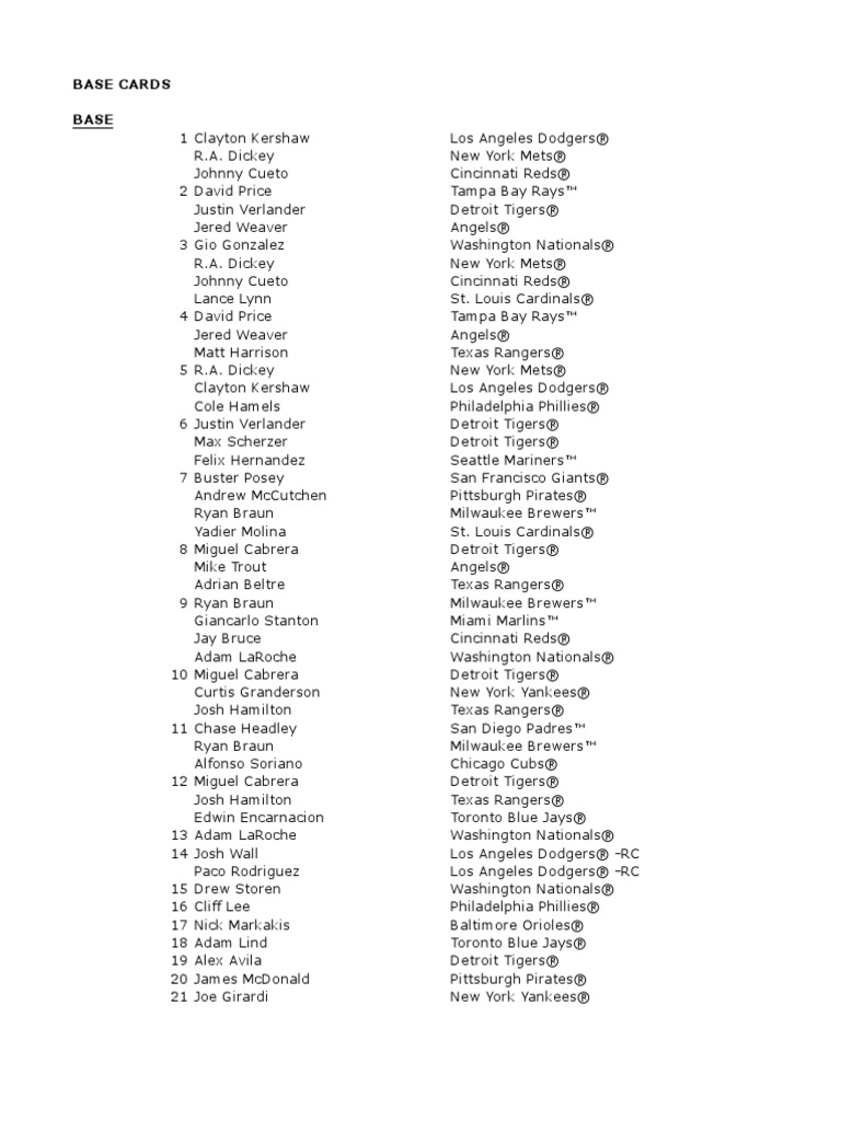 2013 Heritage Baseball - Checklist | PDF