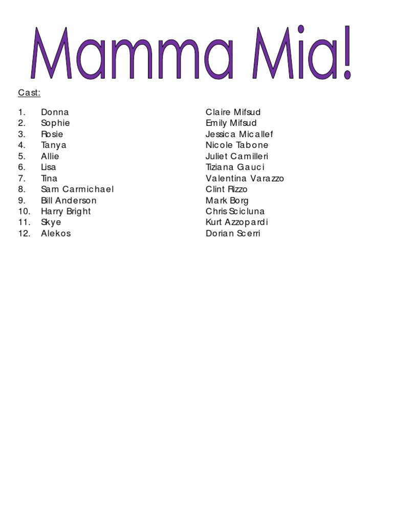 Mamma Mia Script | Songs Written | Leisure