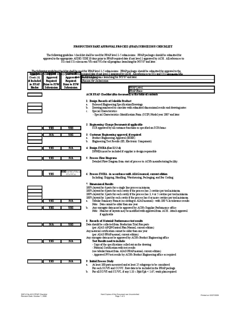 PPAP Checklist | PDF | Business Process | Production And Manufacturing