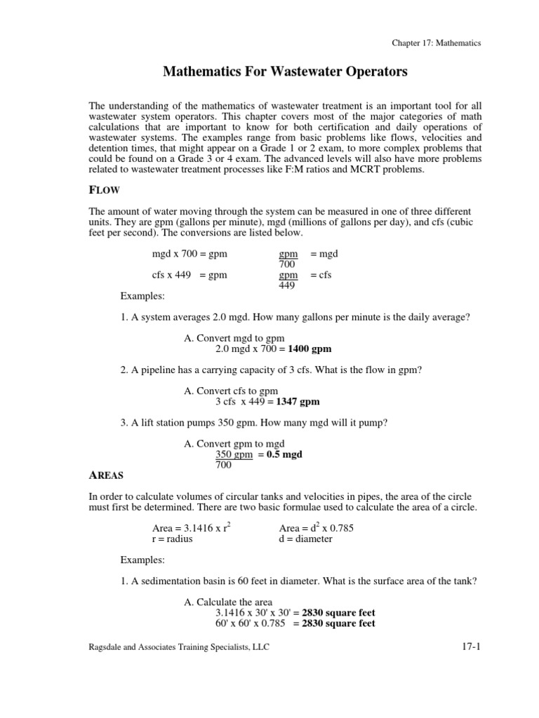 Mathematics For Waste Water Operators | PDF | Horsepower | Volume