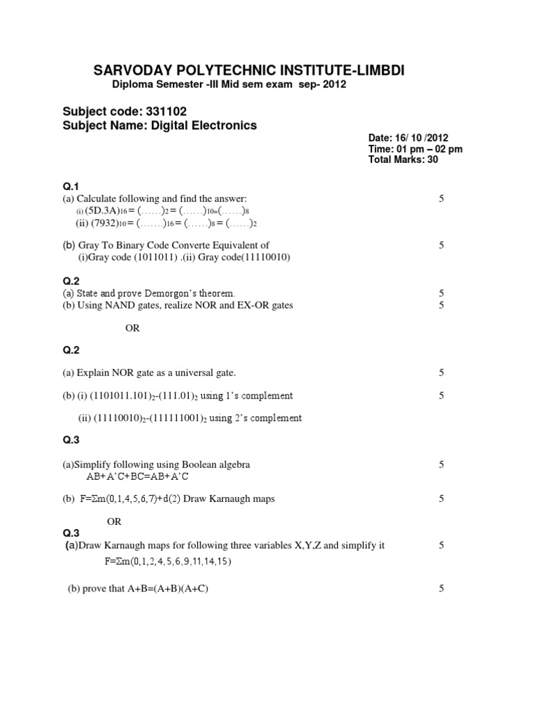 Sarvoday Polytechnic Institute-Limbdi: Subject Code: 331102 Subject ...
