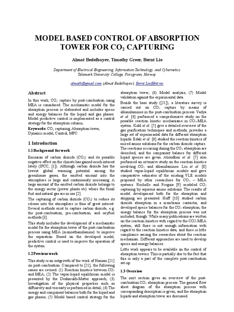 Absorption Tower For CO2 | PDF | Carbon Dioxide | Chemical Equilibrium