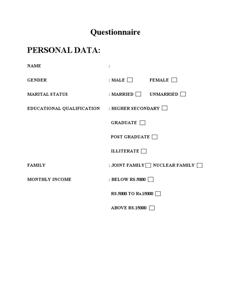 SHG Questionnaire Covers Personal Data, Income, Marketing | PDF ...