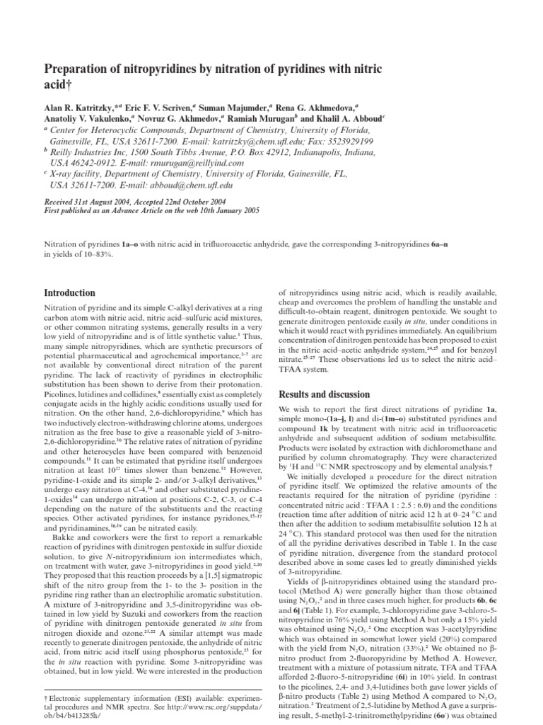 Preparation of Nitropyridines by Nitration of Pyridines | PDF ...