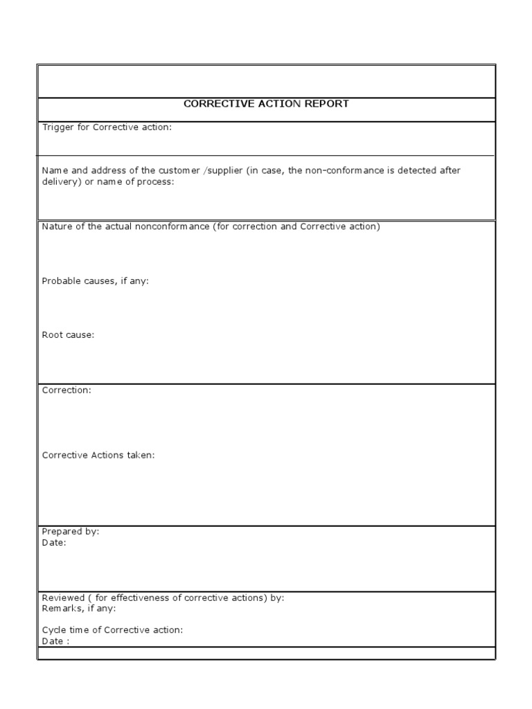 Corrective Action Report Format