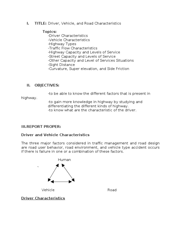 Driver, Vehicle and Road Characteristics | PDF | Traffic | Controlled ...