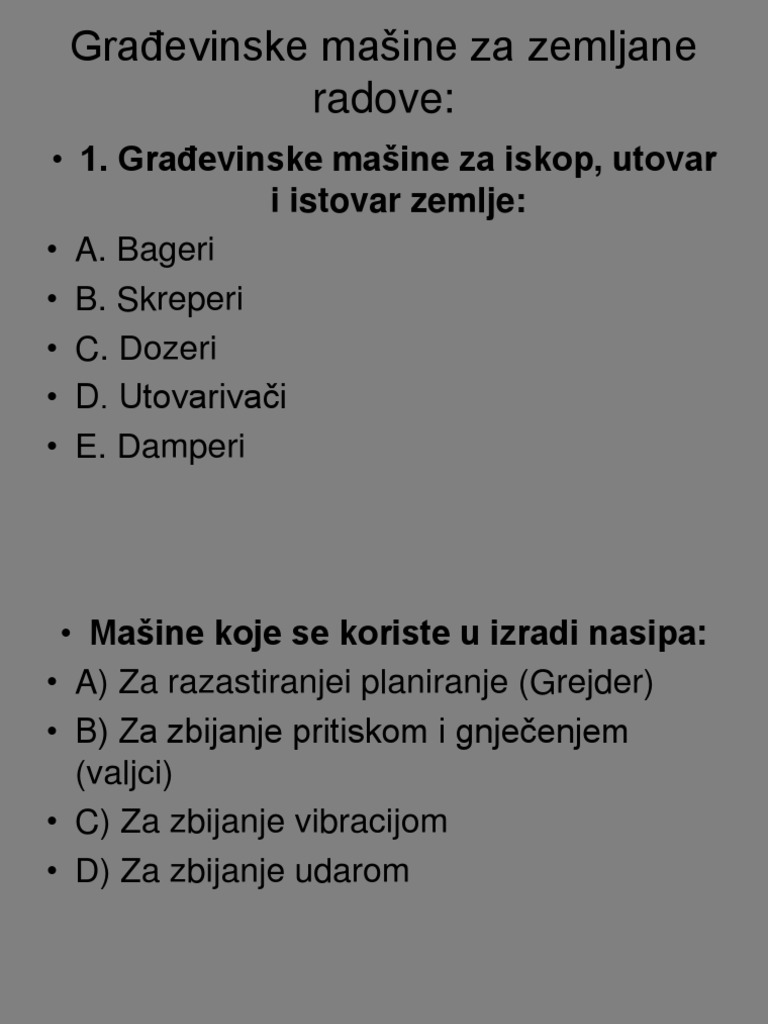 Gradjevinske Masine Prezentacija Za Gradjevinski Smer o Masinama | PDF