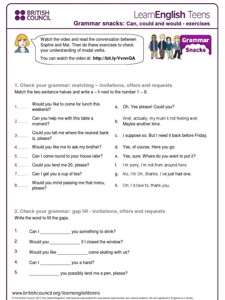 Modal Verbs: Can, Could, Would Exercises | PDF