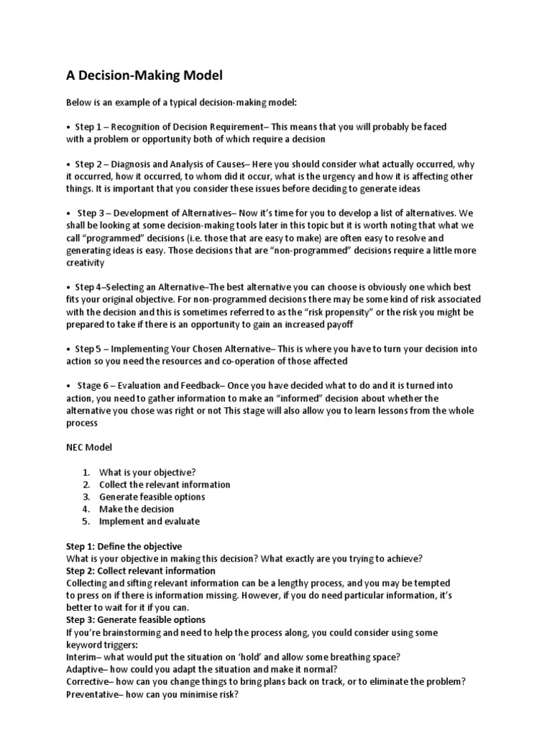 A Decision Making Model | PDF | Decision Making | Risk