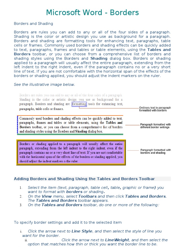 Microsoft Word - Borders Tutorial | PDF | Paragraph | Microsoft Word