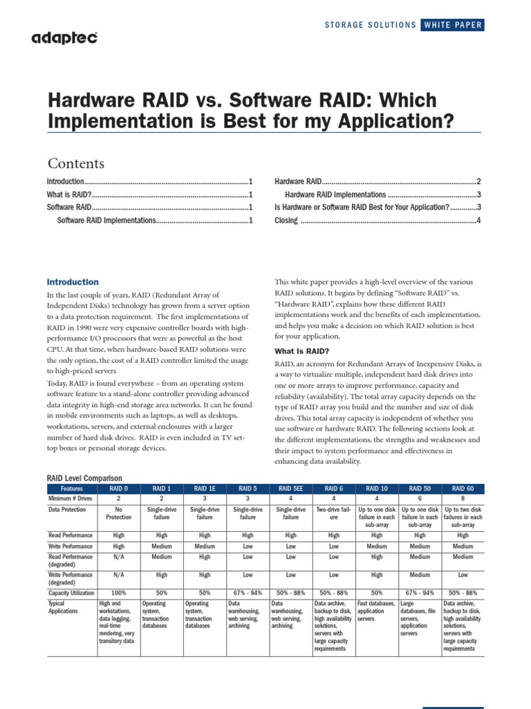 Hardware RAID vs. Software RAID | PDF