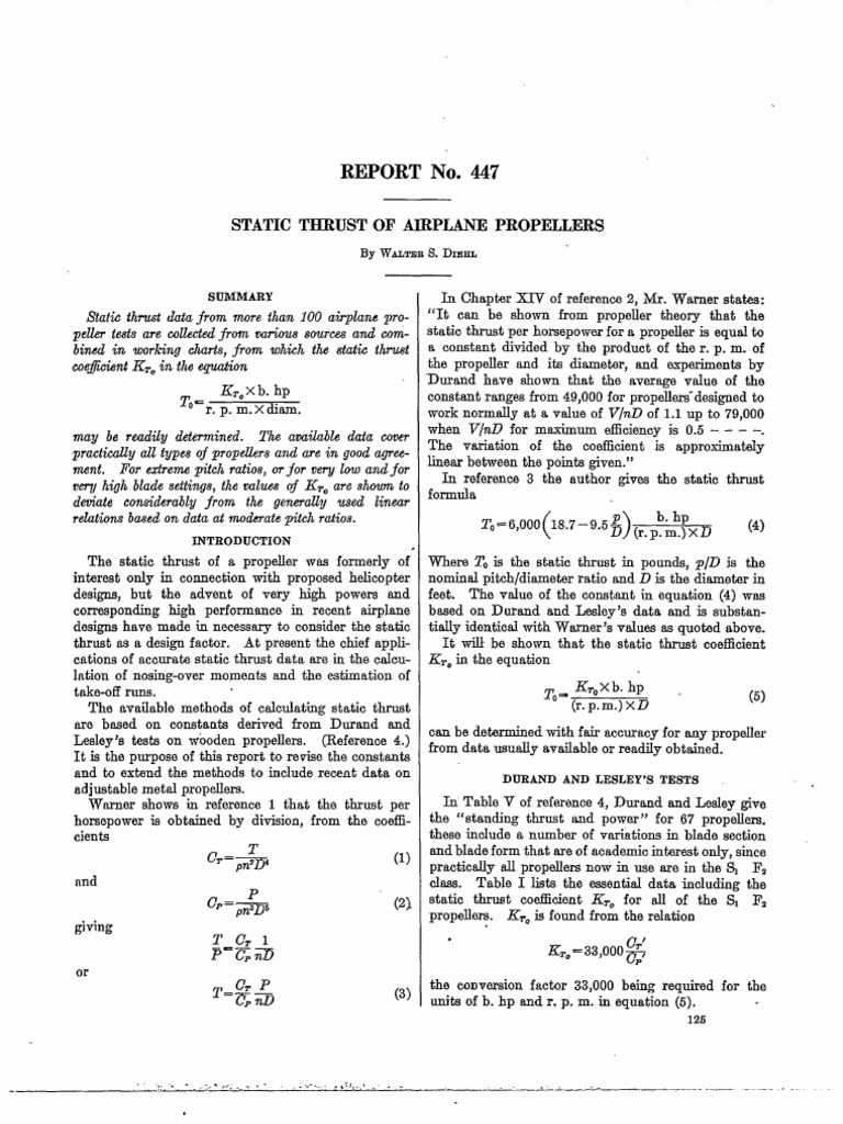 Static Thrust of Airplane Propellers | PDF | Propeller | Thrust