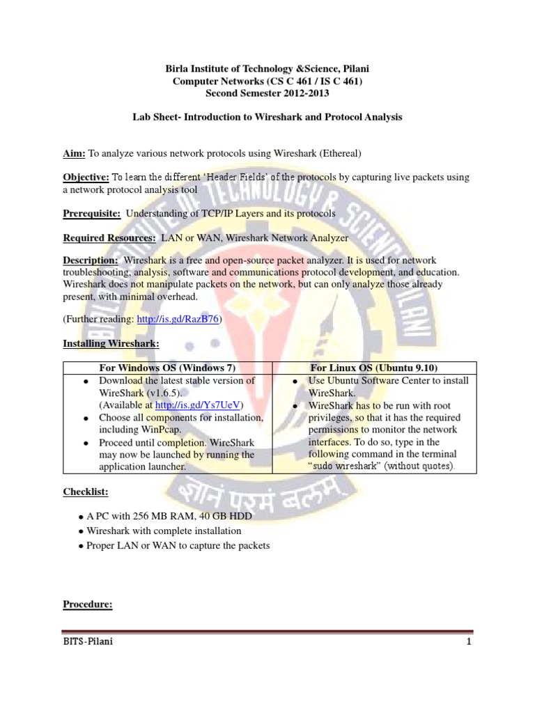 LABSHEET-1 Introduction To The Wireshark and Analysis of A Given Set of ...