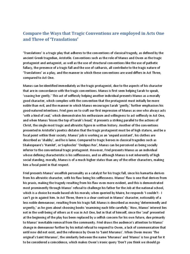 Translations (Brian Friel) Essay A Level English | PDF | Tragedy | Irony
