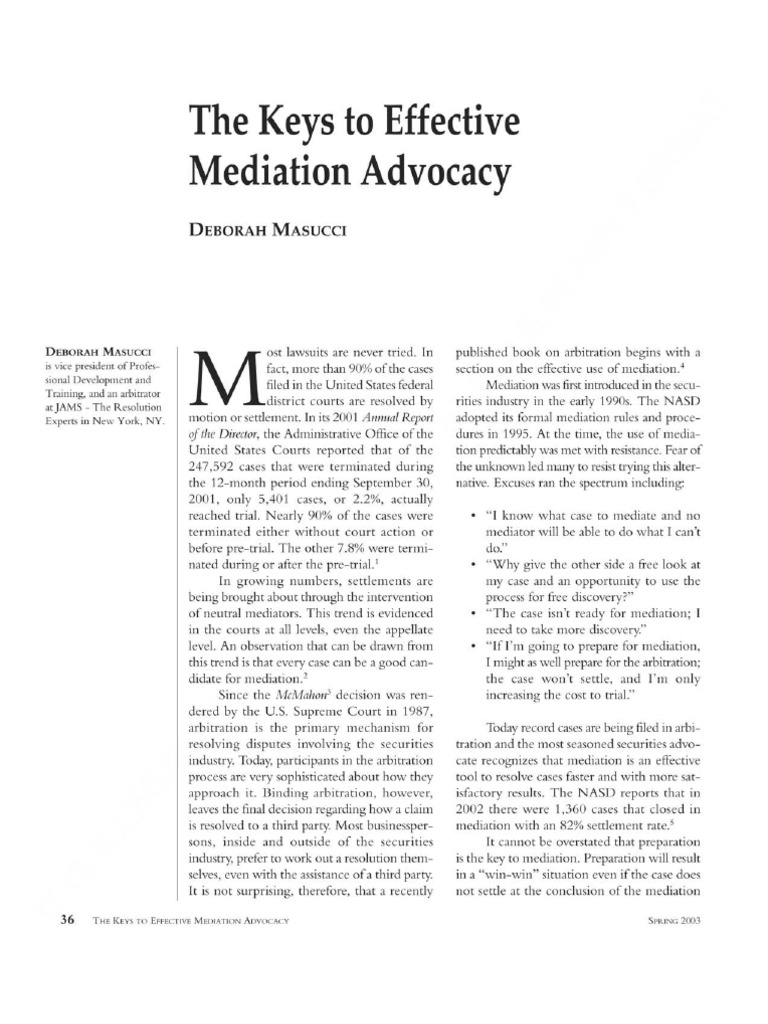 The Keys To Effective Mediation Advocacy | PDF | Mediation | Arbitration