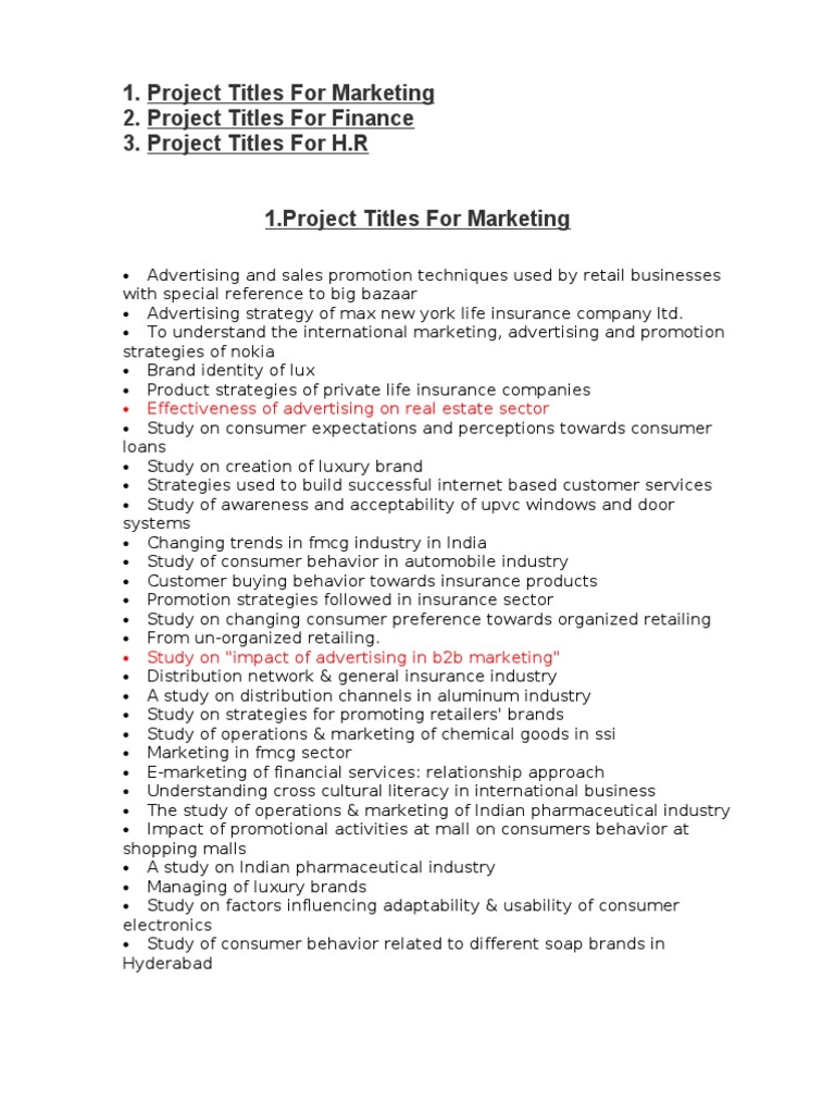 Marketing Project Title Ideas | PDF