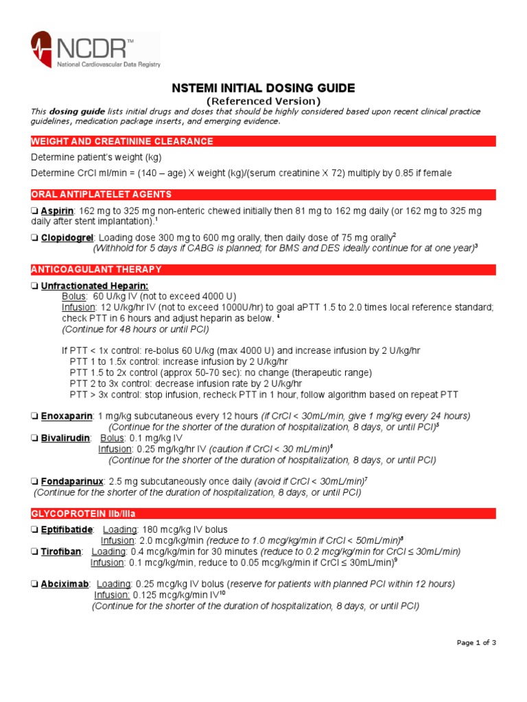 Nstemi Referenced Dosing Guide | PDF | Cardiovascular System | Cardiology