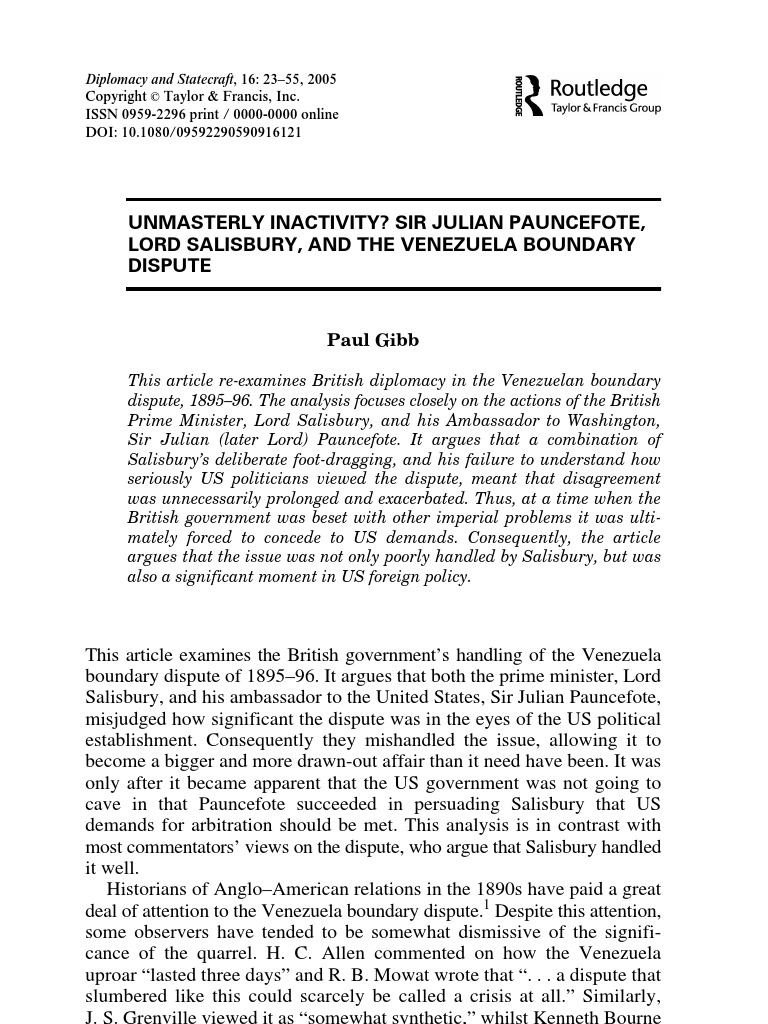 Unmasterly Inactivity? Sir Julian Pauncefote, Lord Salisbury, and The ...