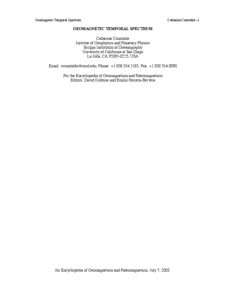 Geomagnetic Temporal Spectrum (Catherine Constable) | PDF | Earth's ...
