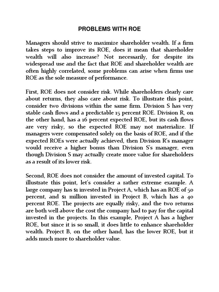 Problems with Using Return on Equity (ROE) as the Sole Measure of ...