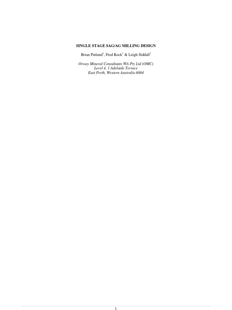 Single Stage Sag-Ag Milling Design | Download Free PDF | Mill (Grinding ...