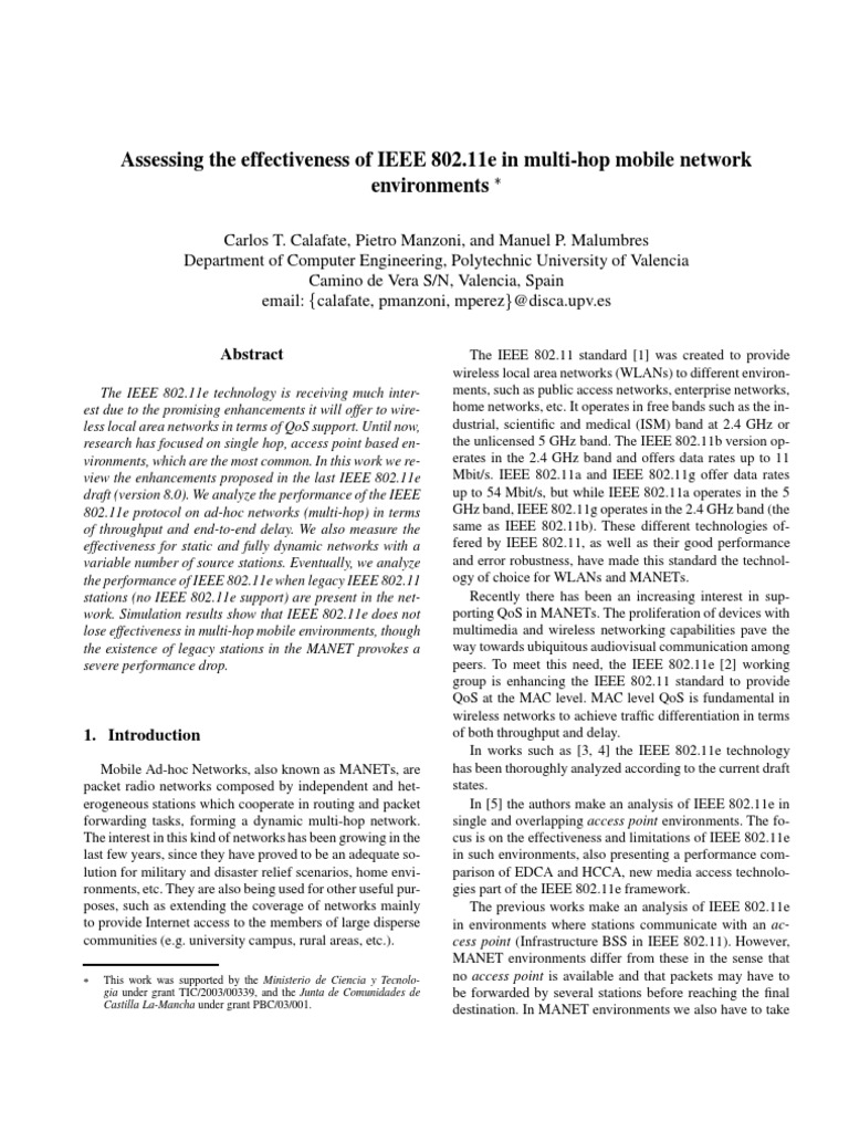Assessing The Effectiveness Of Ieee 802 11e In Multi Hop Mobile Network Environments Pdf
