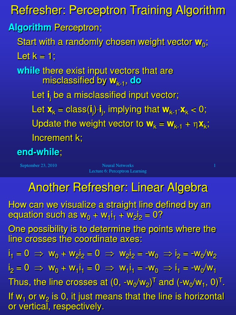 Refresher: Perceptron Training Algorithm | PDF | Artificial Neural ...