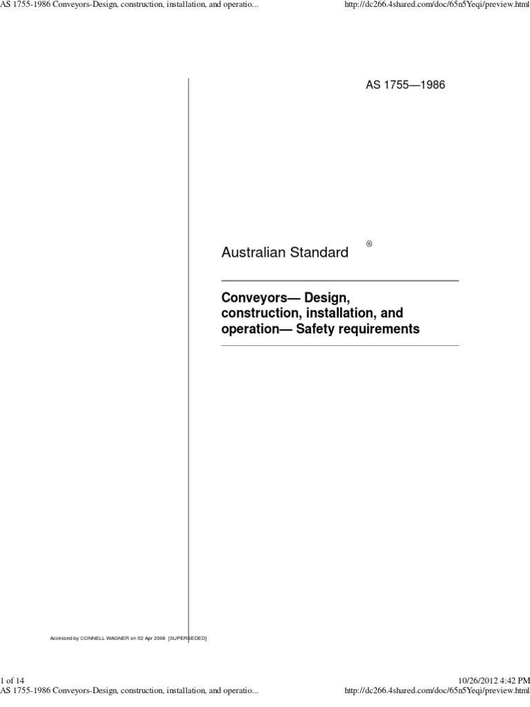 As 1755-1986 Conveyors-Design, Construction, Installation, and ...