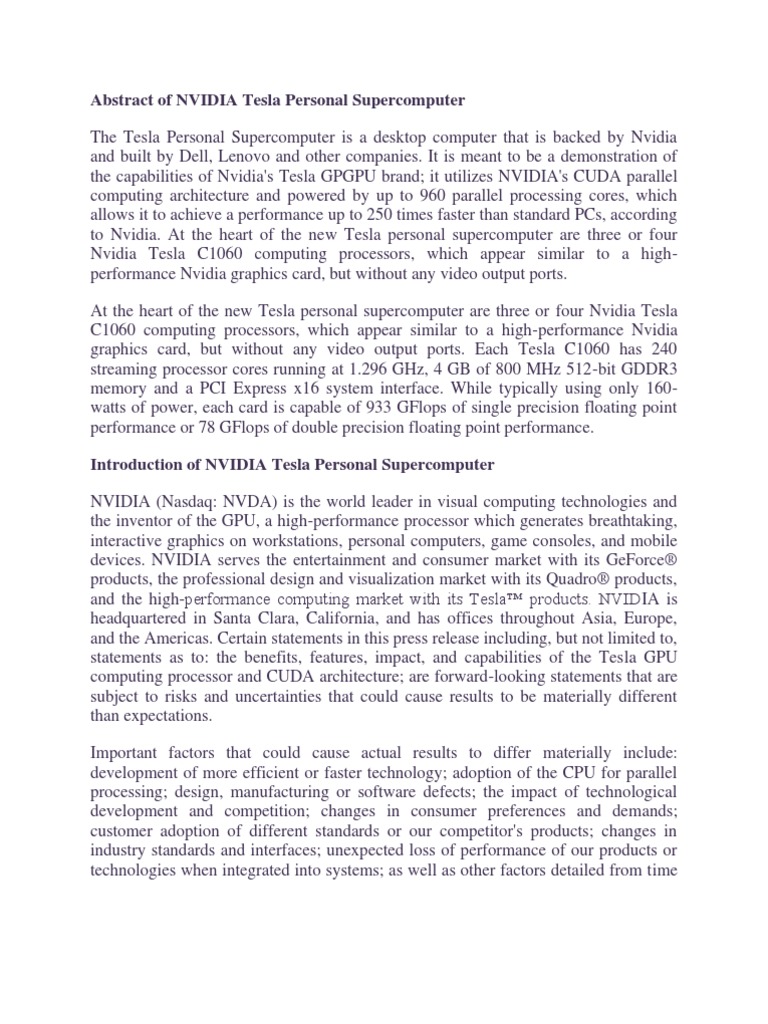 Abstract of Nvidia Tesla | PDF | Graphics Processing Unit | Electronics