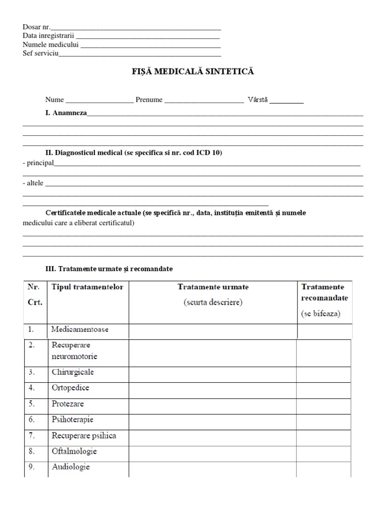 fisa medicala sintetica