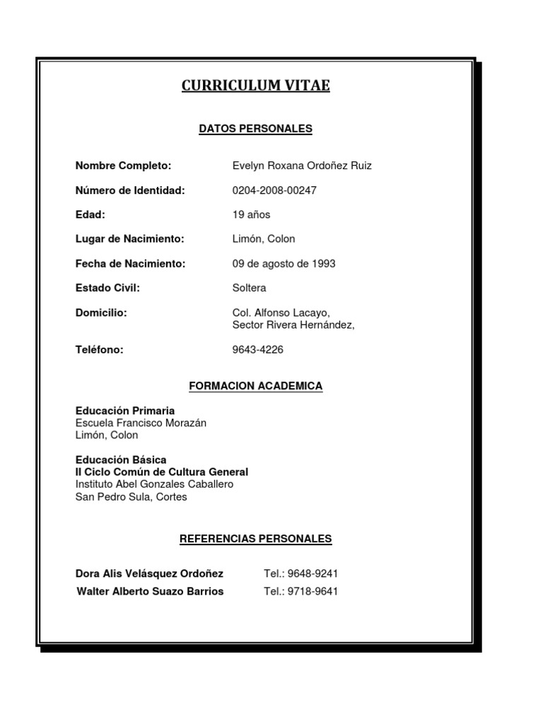 Curriculum Vitae Evelyn Roxana Ordoñez Ruiz | PDF