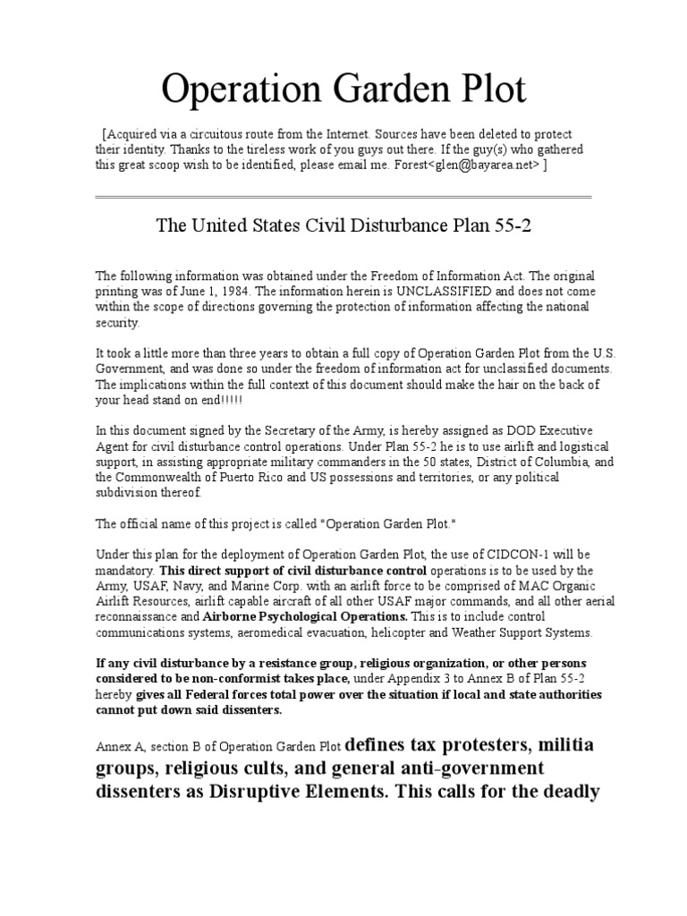 Operation Garden Plot The United States Civil Disturbance Plan 55-2 ...
