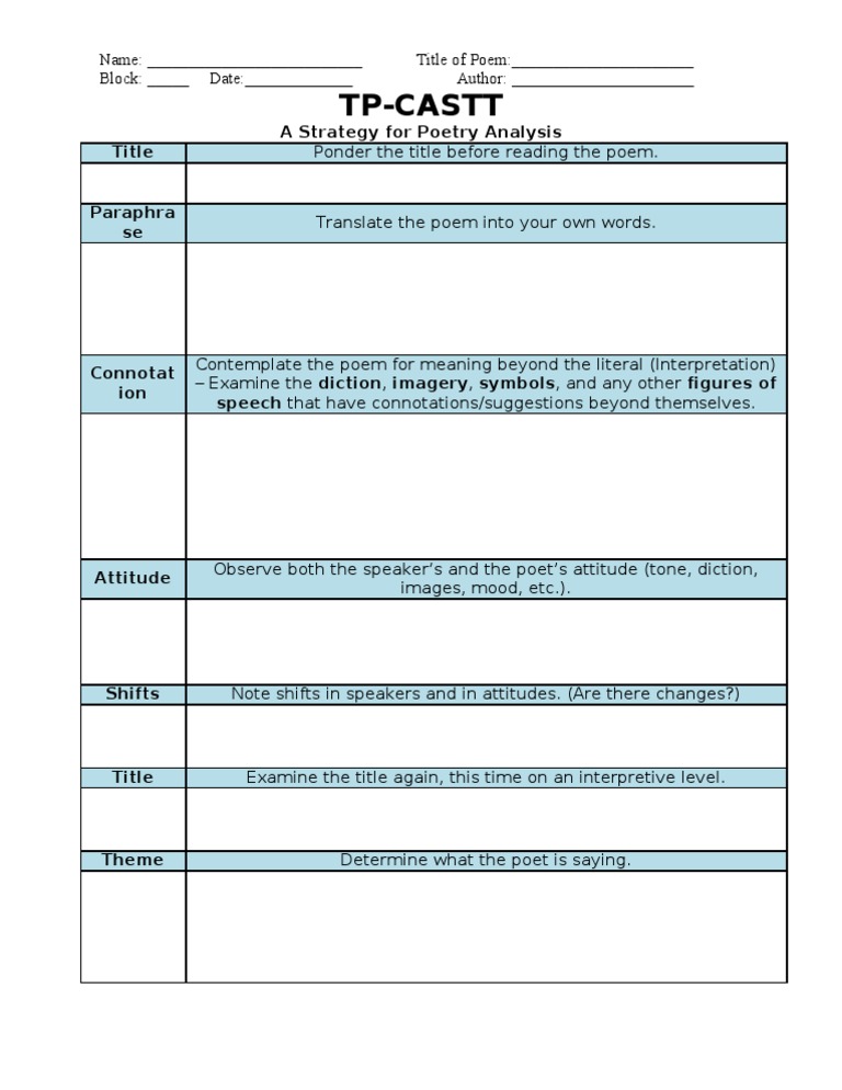 Tp-Castt: A Strategy For Poetry Analysis Title | PDF