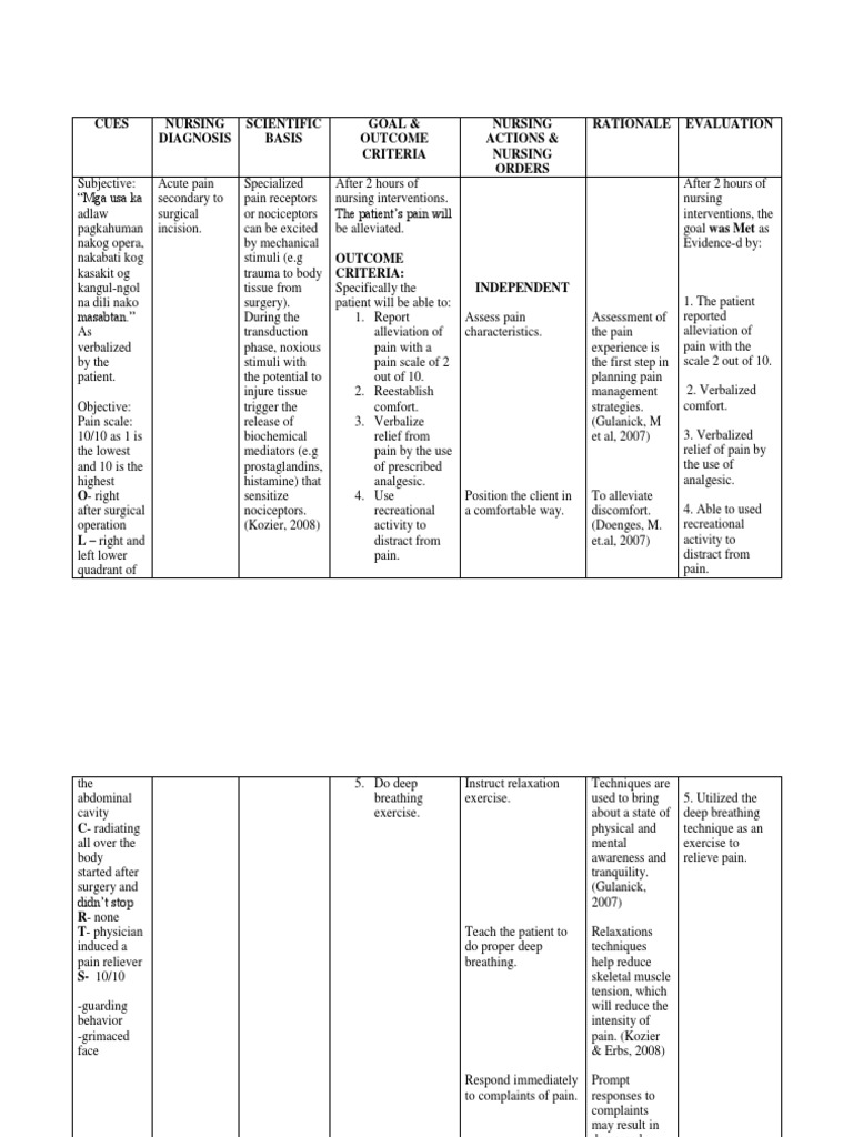 NCP Sample | PDF | Dehydration | Pain