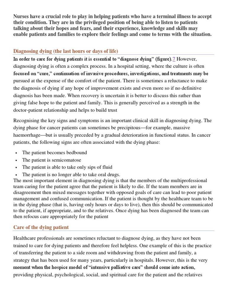 Diagnosing Dying (The Last Hours or Days of Life) | PDF | Medical ...