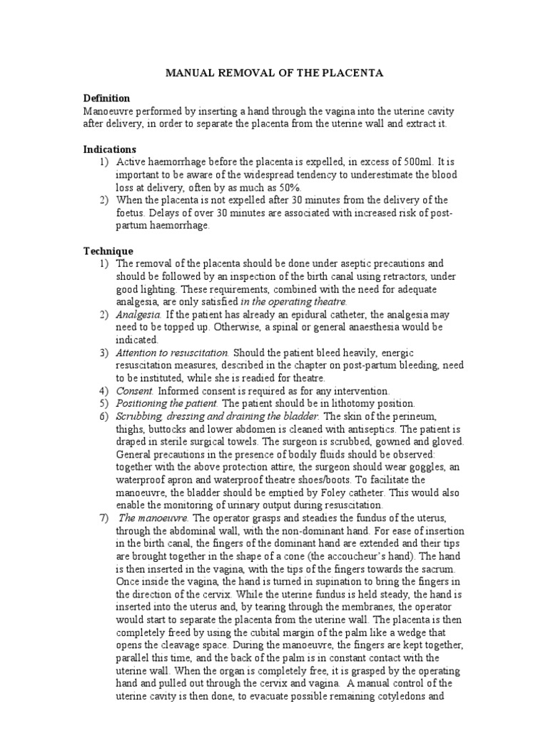 Manual Placental Extraction Procedure | PDF | Uterus | Surgery