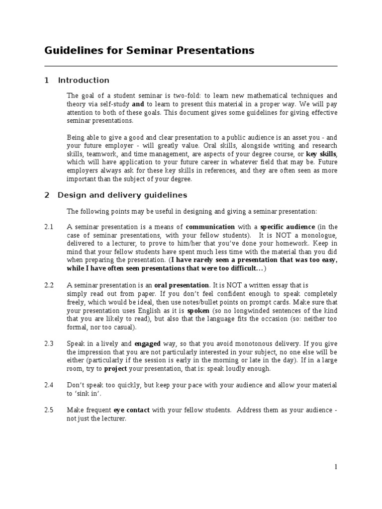Guidelines for Effective Seminar Presentations | PDF | Cognition ...