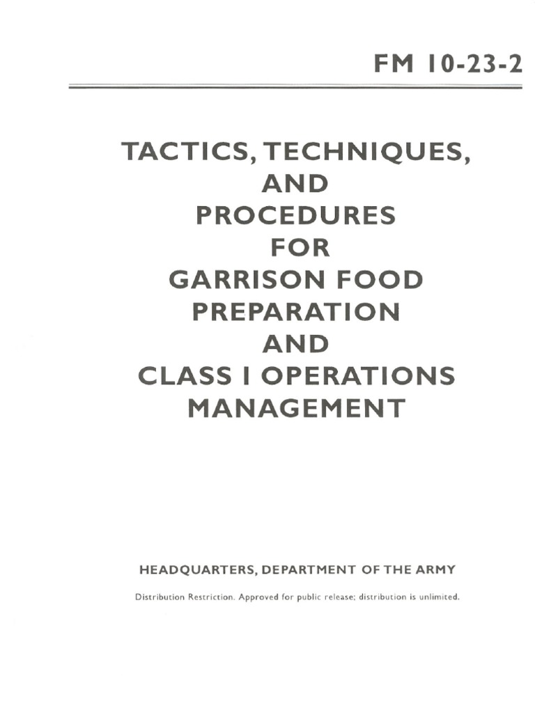FM 10-23-2 Tactics, Techniques, and Procedures For Garrison Food ...