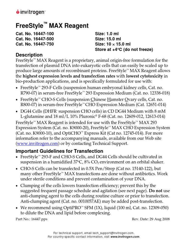 Freestyle Max Reagent Pps | PDF | Transfection | Cell Culture