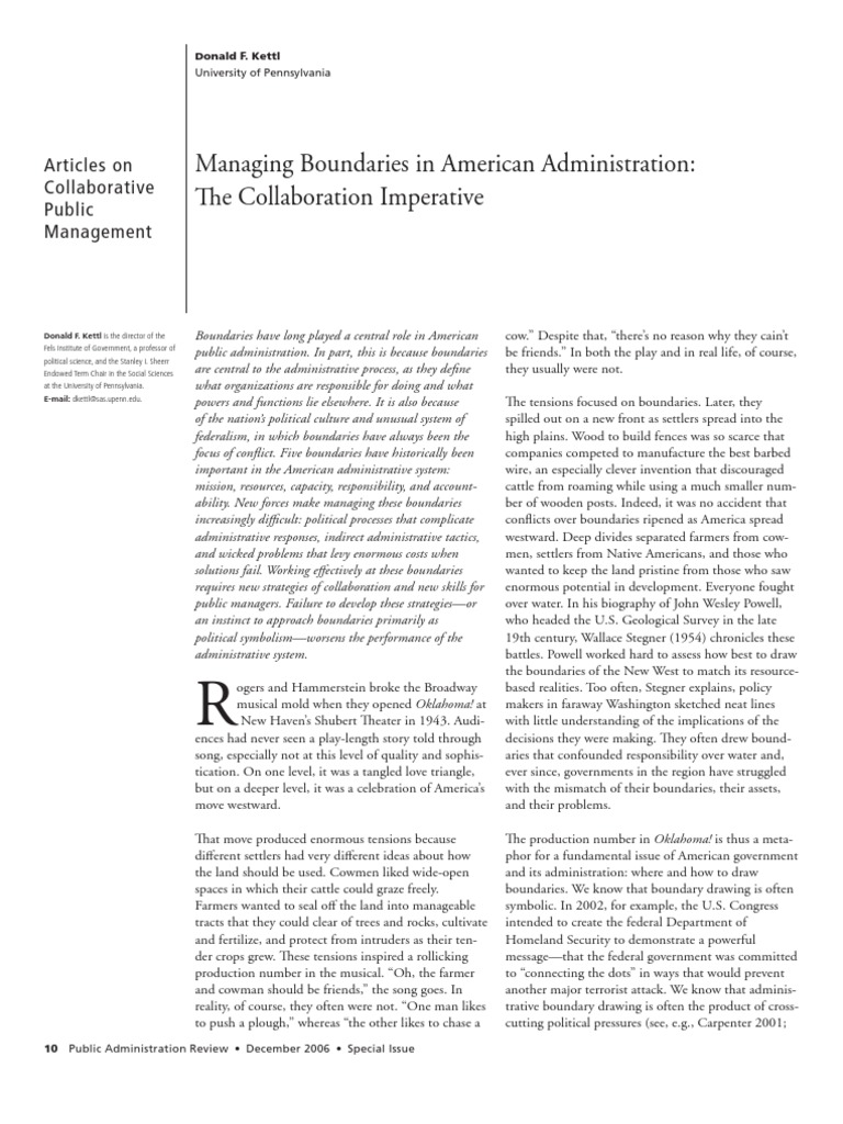 Managing Boundaries in American Administration: TH e Collaboration ...