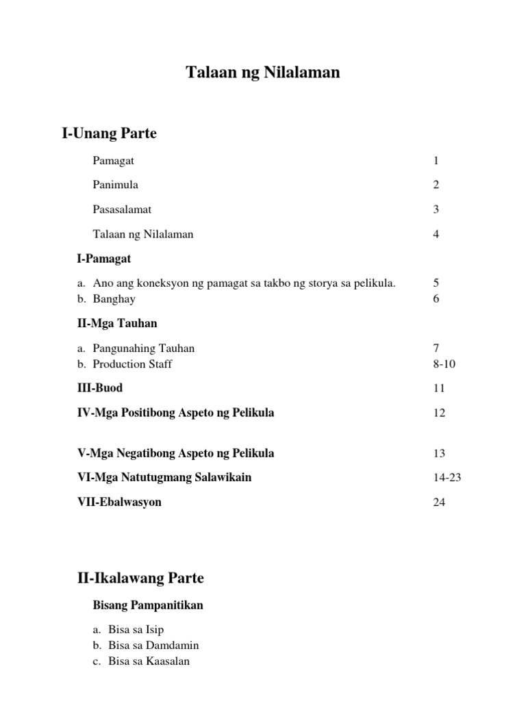 Talaan Ng Nilalaman